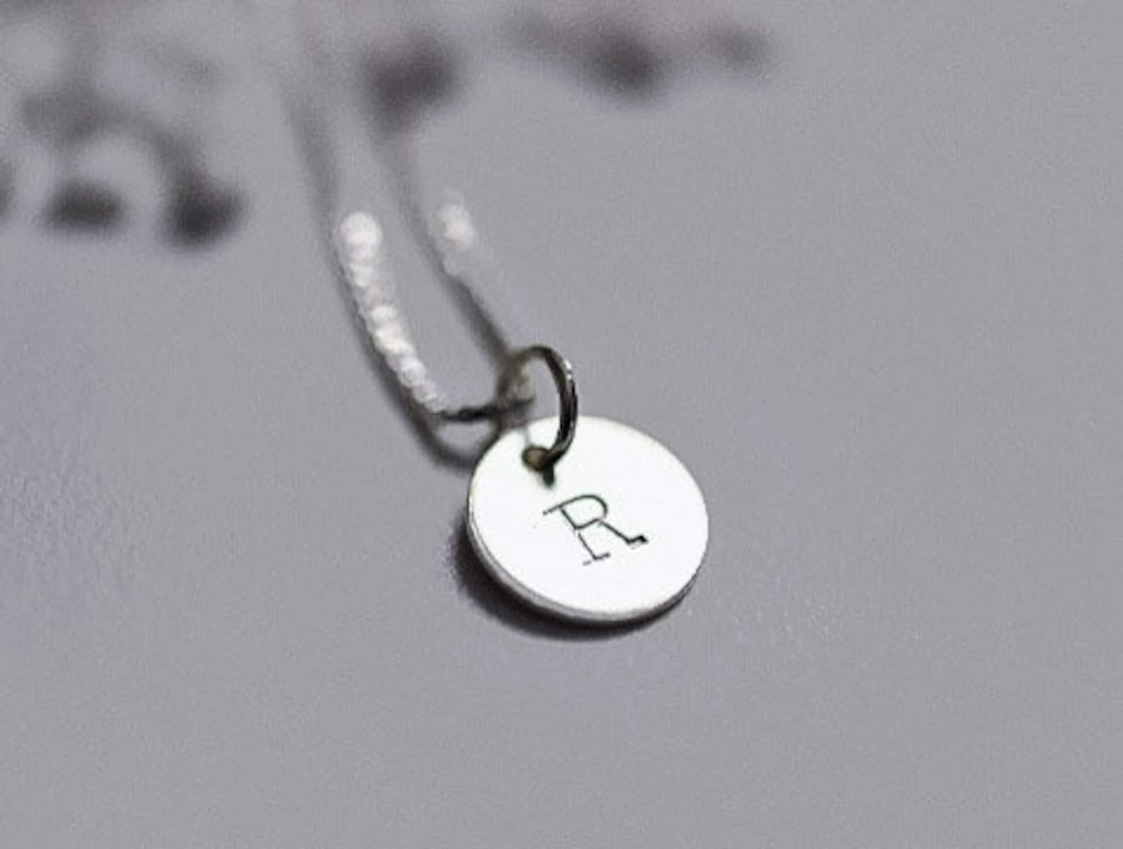 Stamped Letter R Necklace Letter Sterling Silver Disk Initial Pendant ...