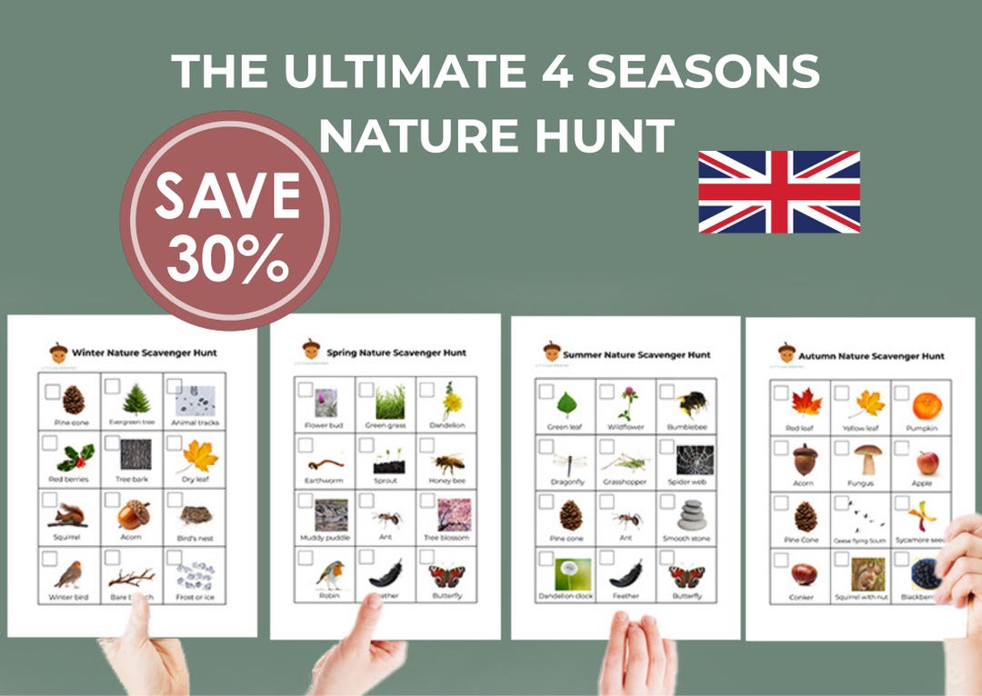 UK Nature Scavenger Hunt | 4 Seasons Garden Checklist (PDF Download A4 ...