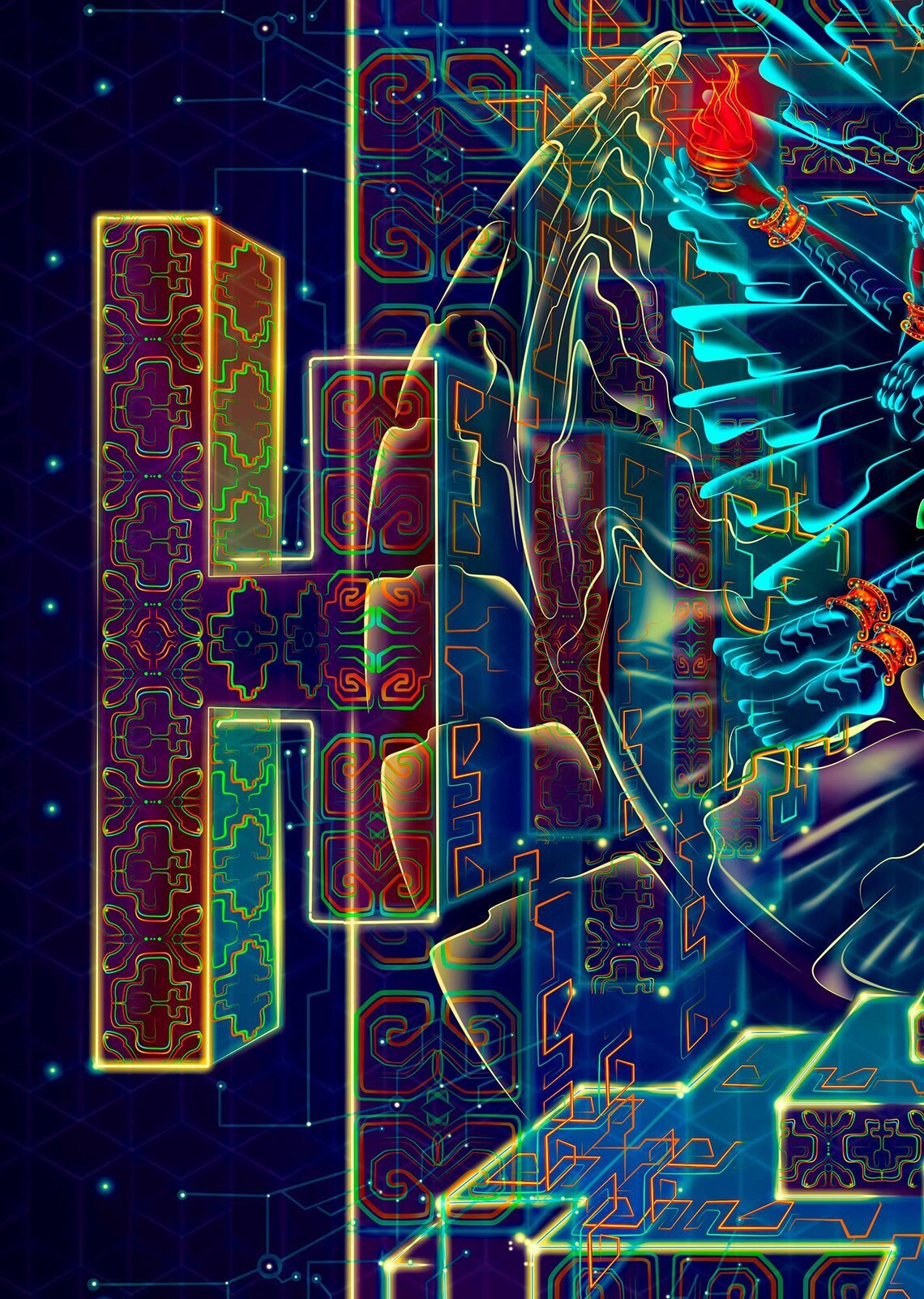 UV TAPESTRY "shiva Dance" - Black Light Trippy Wall Hanging Psychedelic ...