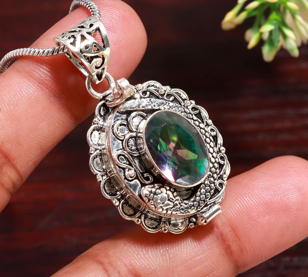 Mystic Topaz Snake Locket Pendant: Handmade 925 Sterling Silver ...