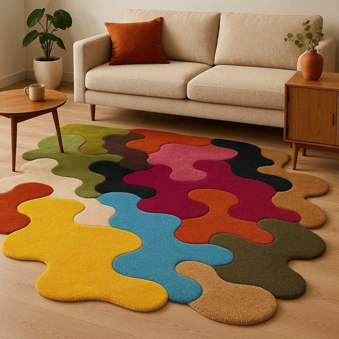 Colorful Abstract Blob Rug – Modern Handmade Irregular Shape Carpet, - Etsy