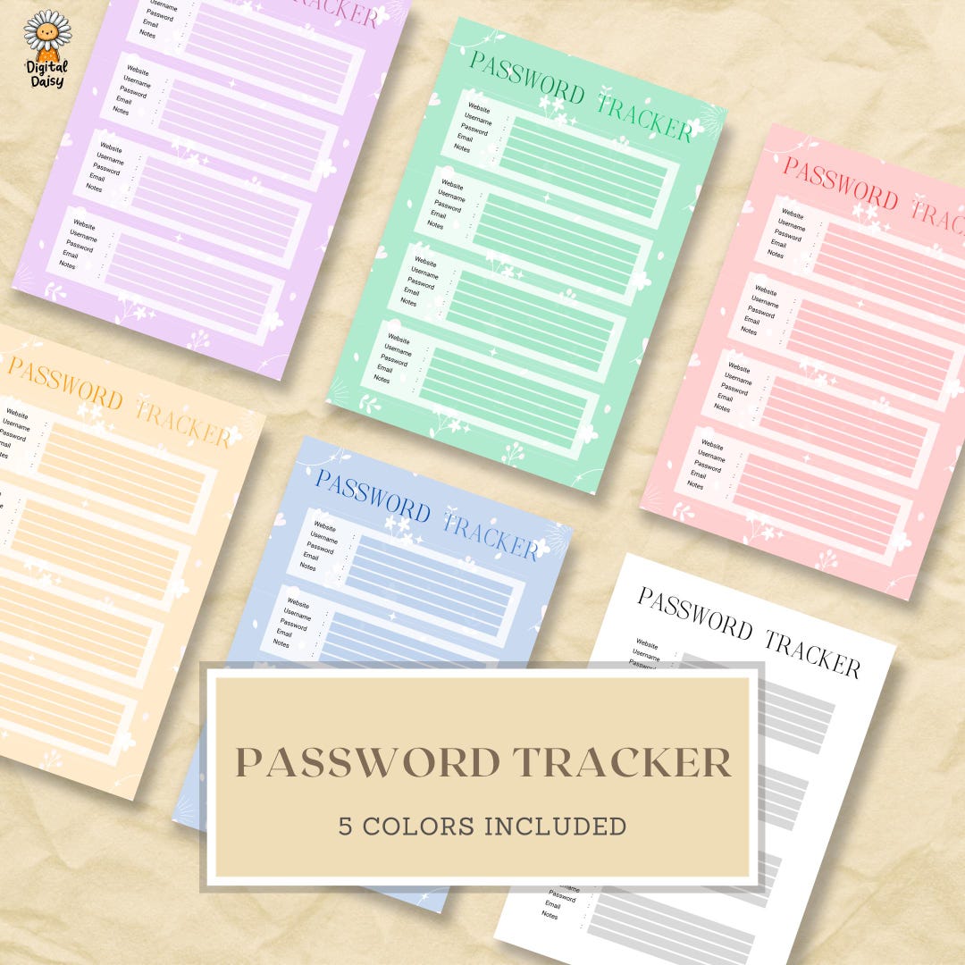Password Tracker Printable | Login & Account Organizer | Cyber Security ...