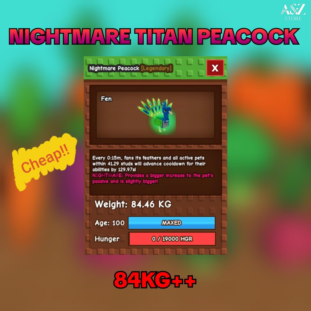 Nightmare Titan Peacock (15s CD) - Grow A Garden | Cheapest Price - Etsy