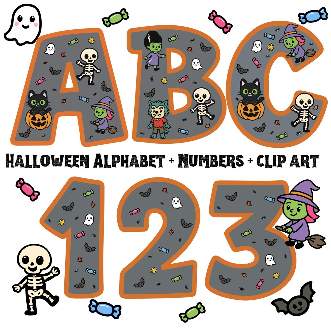 Cute Halloween Alphabet, Hand Drawn Clip Art | Commercial Use | PNG ...