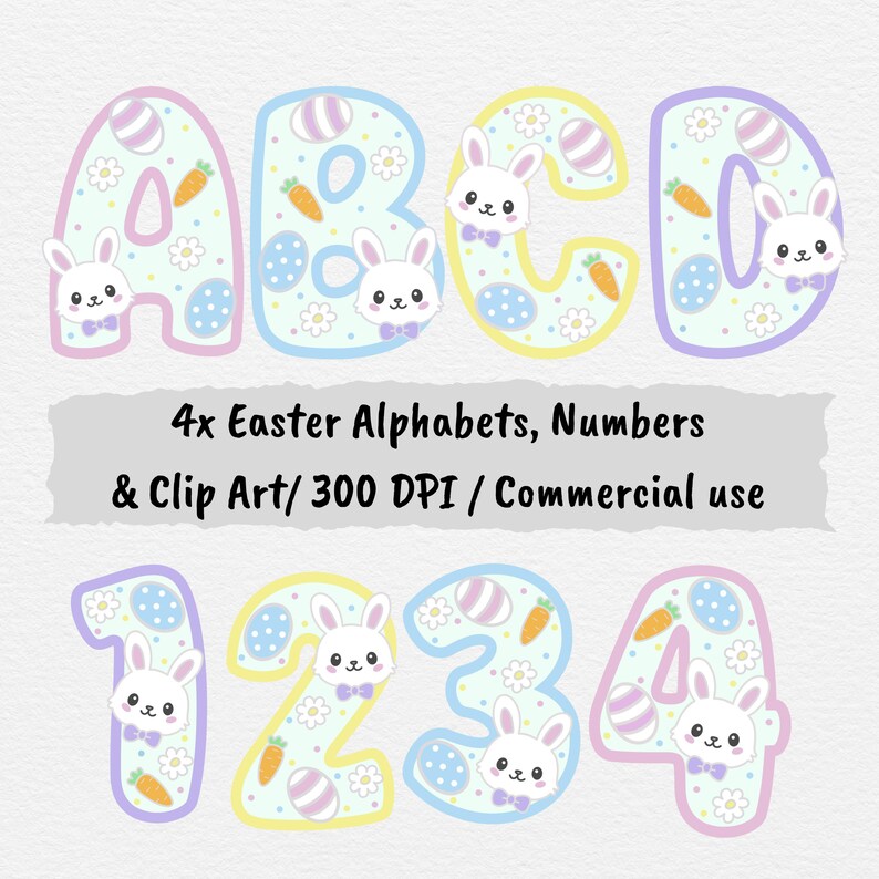 Easter Alphabet Clipart Bundle | Hand-drawn Letters & Numbers (PNG ...