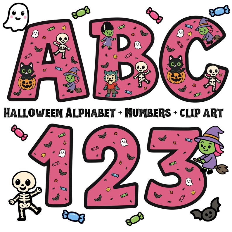 Halloween Alphabet Clipart: Hand-drawn Letters & Numbers (PNG) - Etsy ...