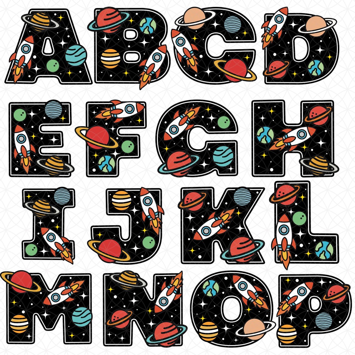 Space Alphabet | Letters & Numbers (PNG Digital Download) - Etsy