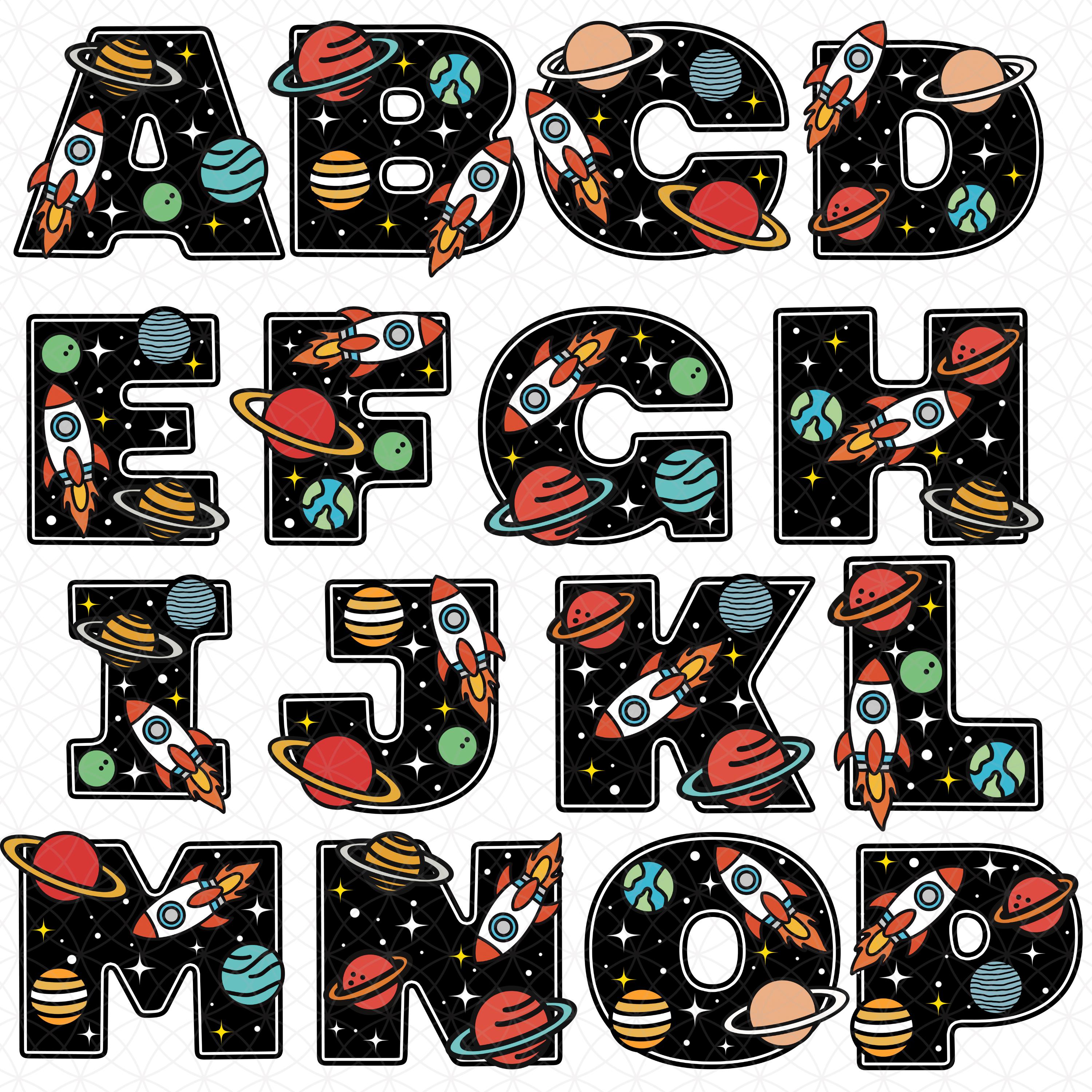 Space Alphabet | Letters & Numbers (PNG Digital Download) - Etsy