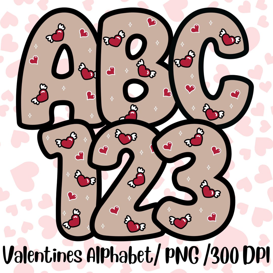 Valentines Heart Alphabet Clipart | Hand-drawn Letters & Numbers (PNG ...
