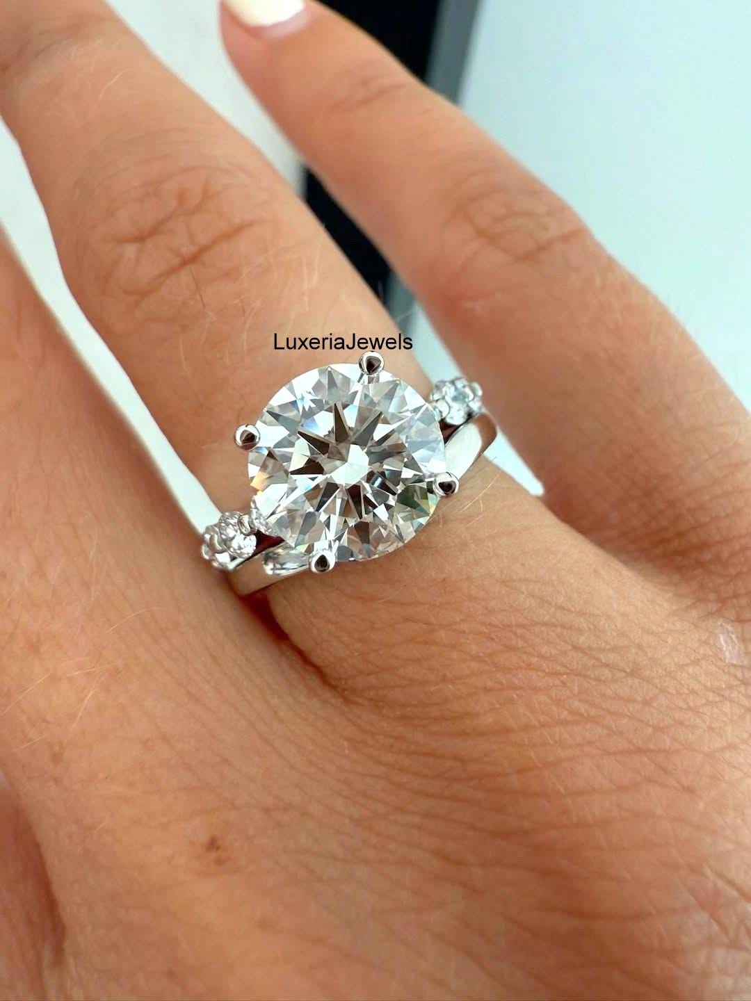 Anillo nupcial de moissanita de corte redondo de 8 mm, anillo de ...