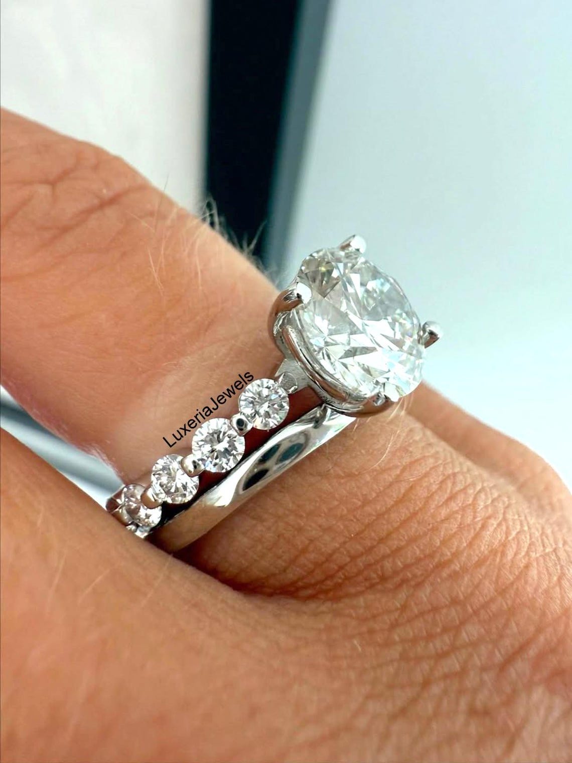 Anillo nupcial de moissanita de corte redondo de 8 mm, anillo de ...