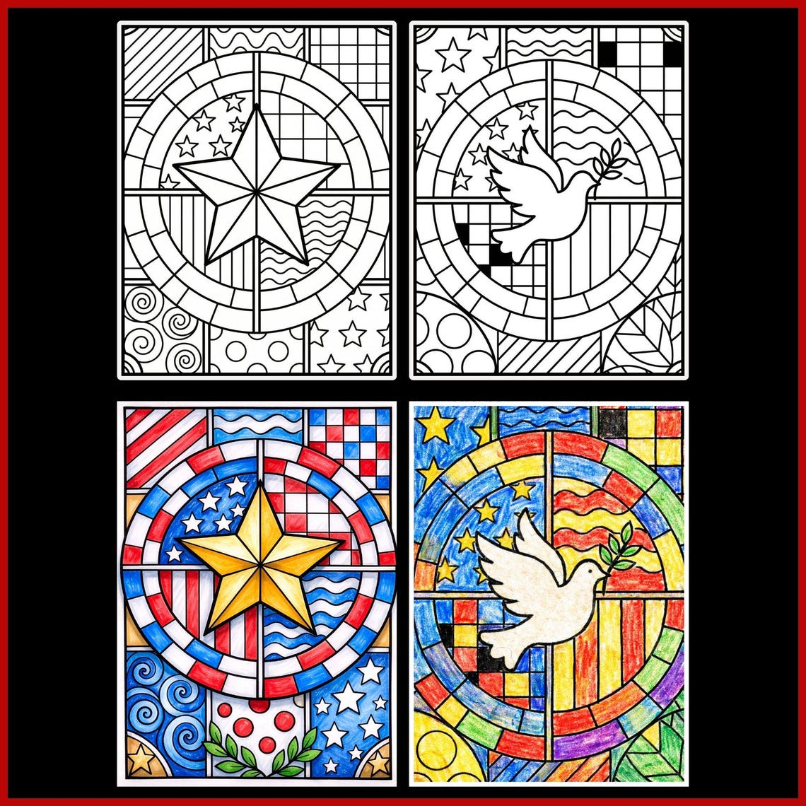 Memorial Day Coloring Pages | Stained Glass Mosaic Doodle Patterns ...