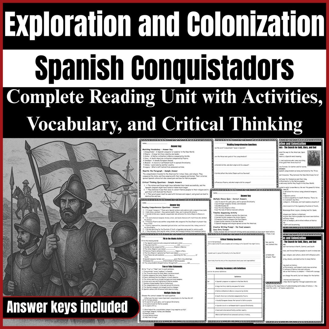 Spanish Conquistadors Lesson | Exploration & Colonization Reading Unit ...