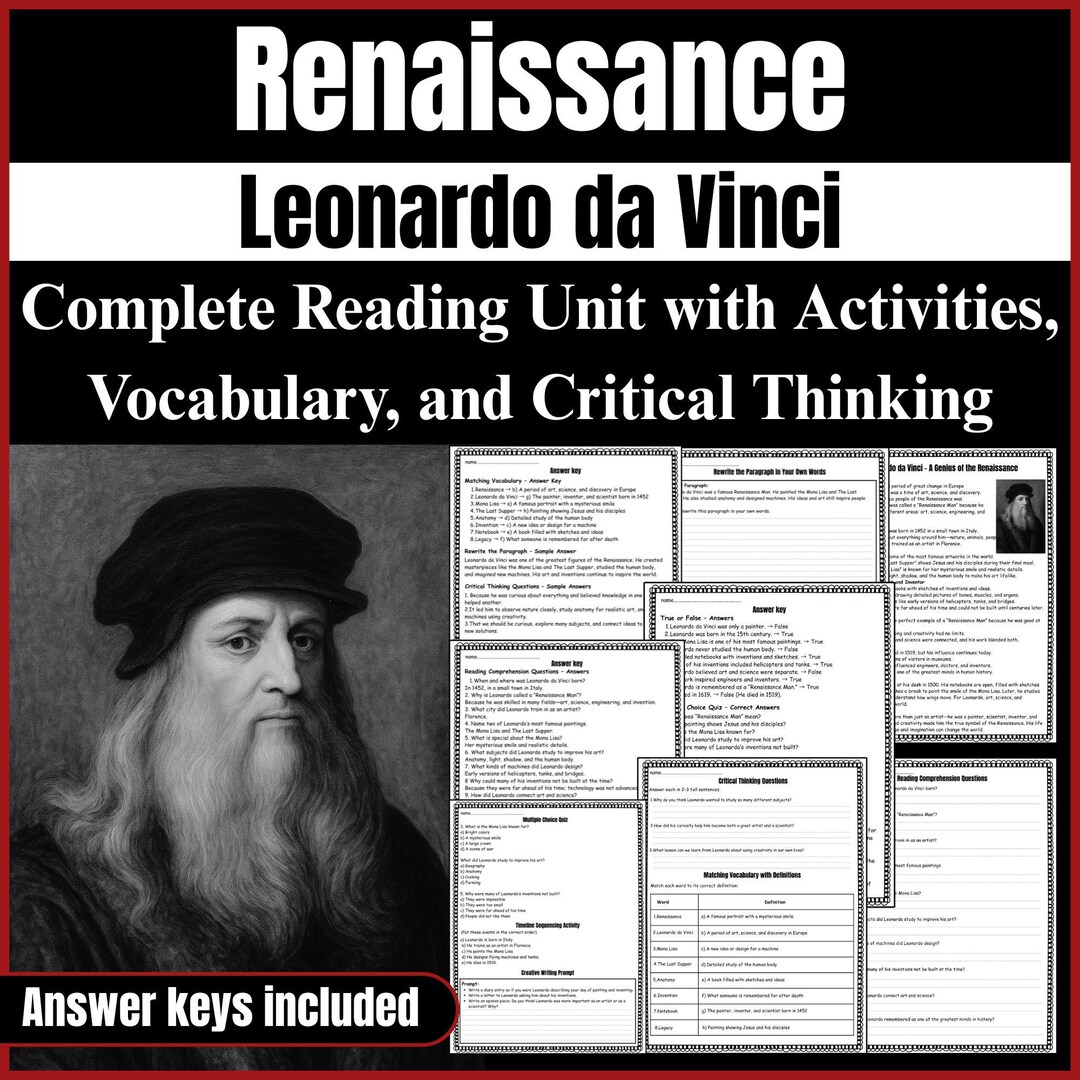 Leonardo Da Vinci Lesson | Renaissance Reading & Writing Unit ...