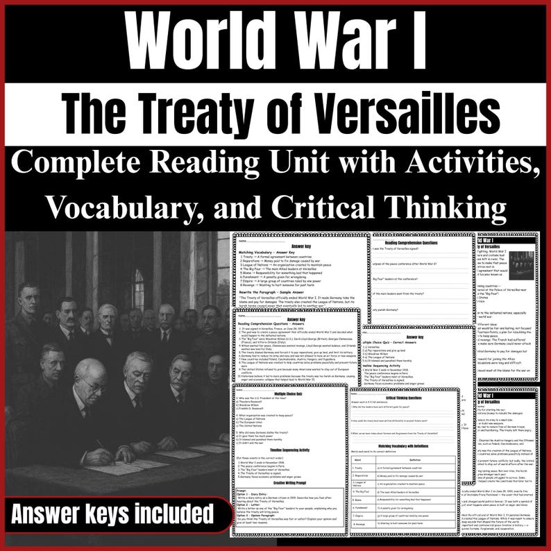 World War I Treaty of Versailles Lesson | Reading Passage, Questions ...