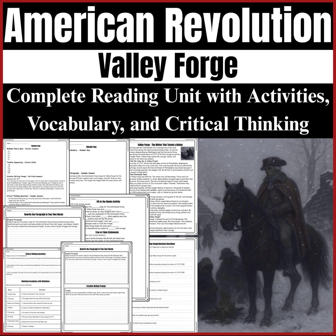 Valley Forge Reading Passage & Activities| Revolutionary War Winter at ...
