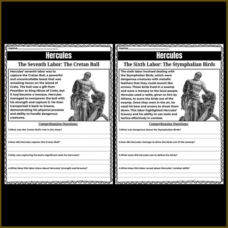 Hercules Reading Comprehension | Greek Mythology Worksheet, Ancient ...