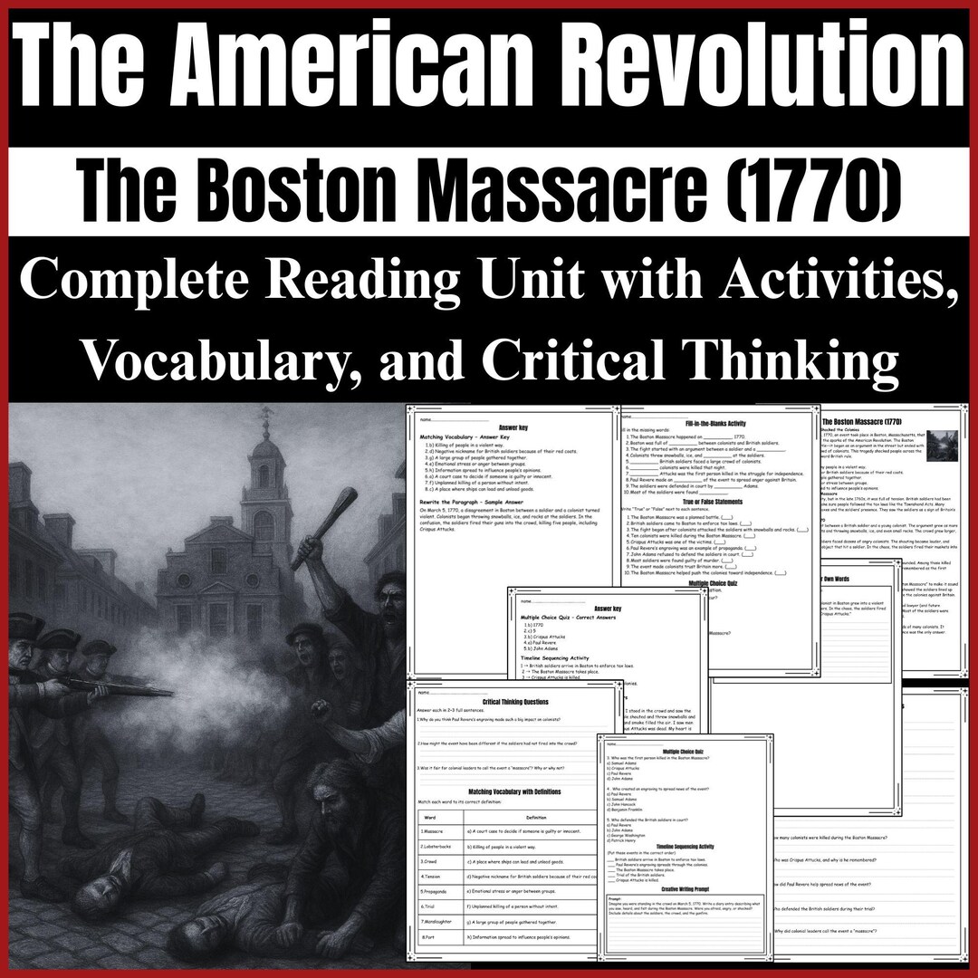 Boston Massacre Reading Passage & Activities | American Revolution ...