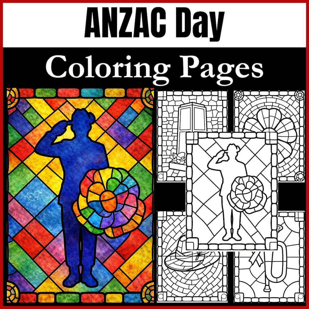 ANZAC Day Printable Coloring Pages | Stained Glass Style | Australia ...