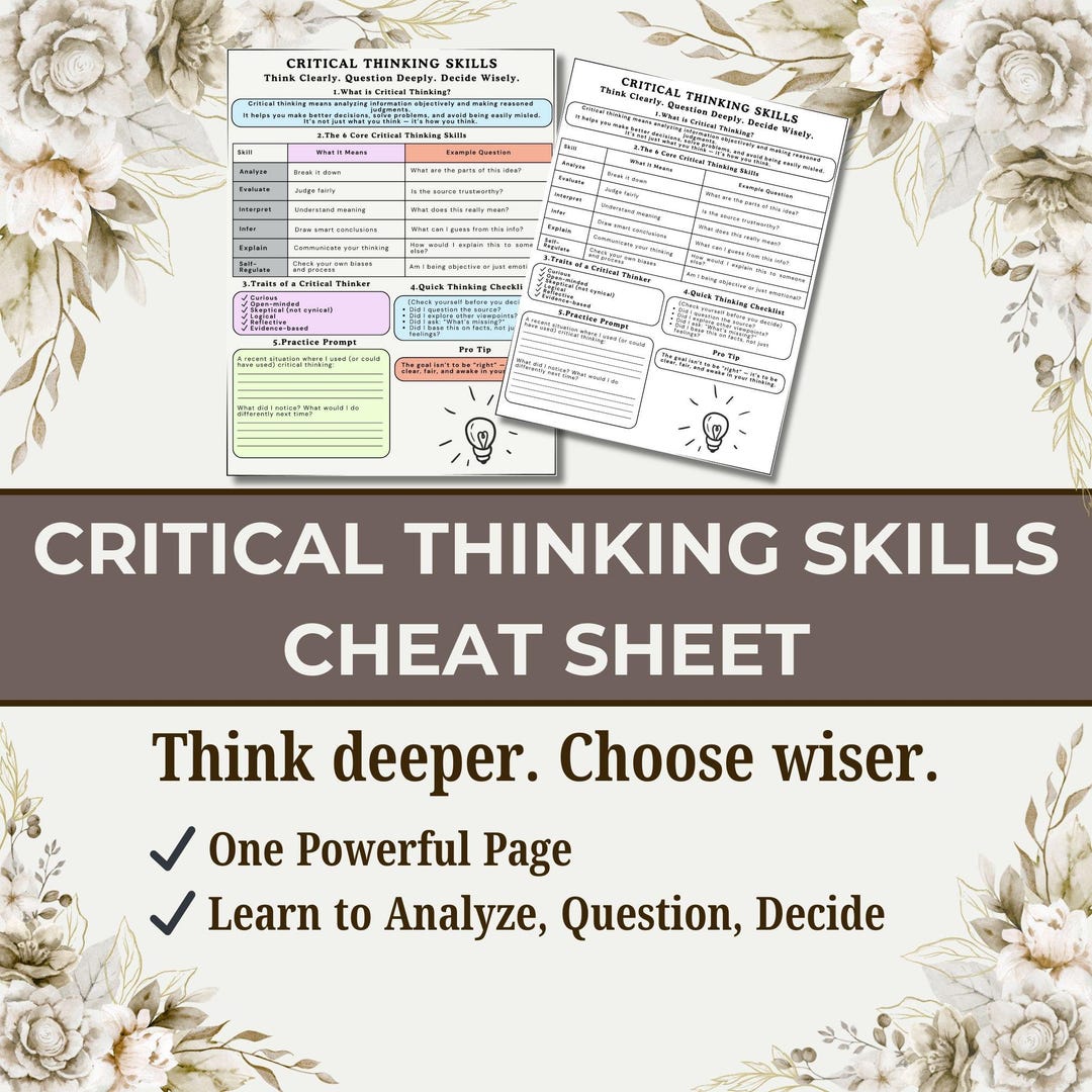 Critical Thinking Skills Cheat Sheet – Visual Guide (PDF) - Etsy UK