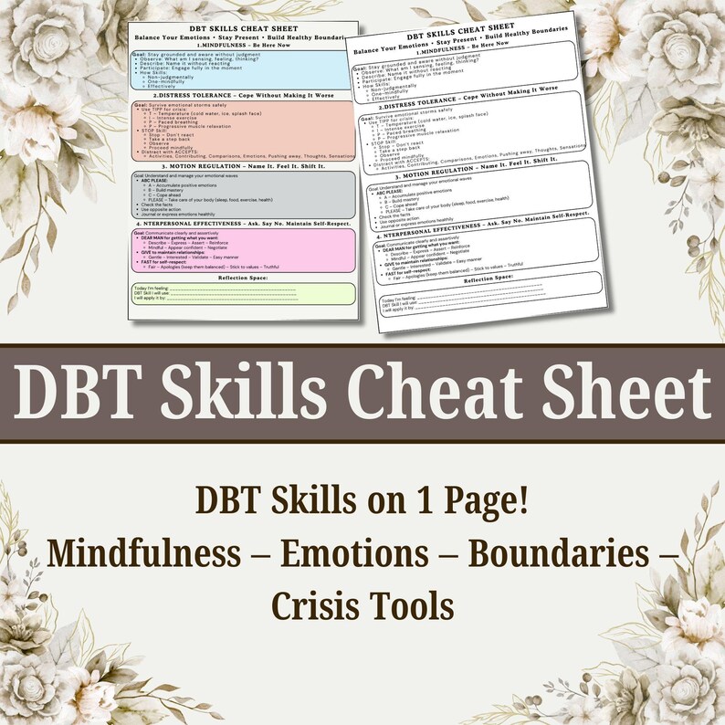 DBT Therapy Cheat Sheet – 1-page Printable Guide to Mindfulness ...