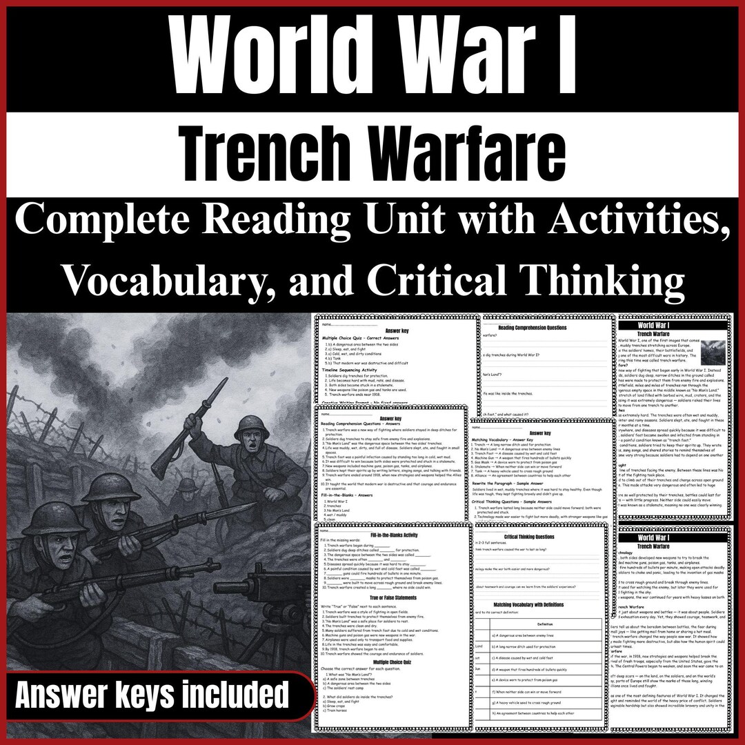 World War I Trench Warfare Lesson Bundle | WW1 Reading Passage ...