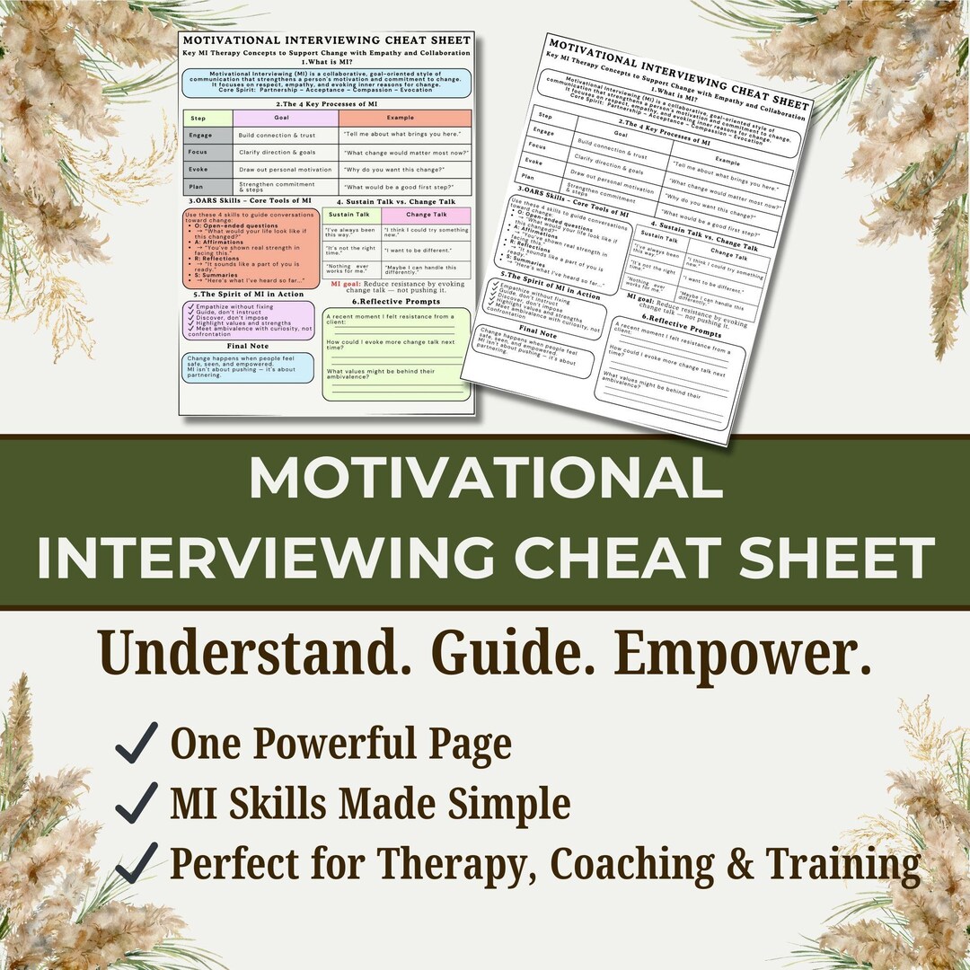 Motivational Interviewing Cheat Sheet – MI Therapy Guide (PDF) - Etsy