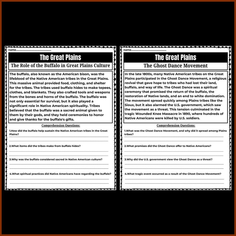Great Plains Reading Comprehension | Native American History Worksheets ...