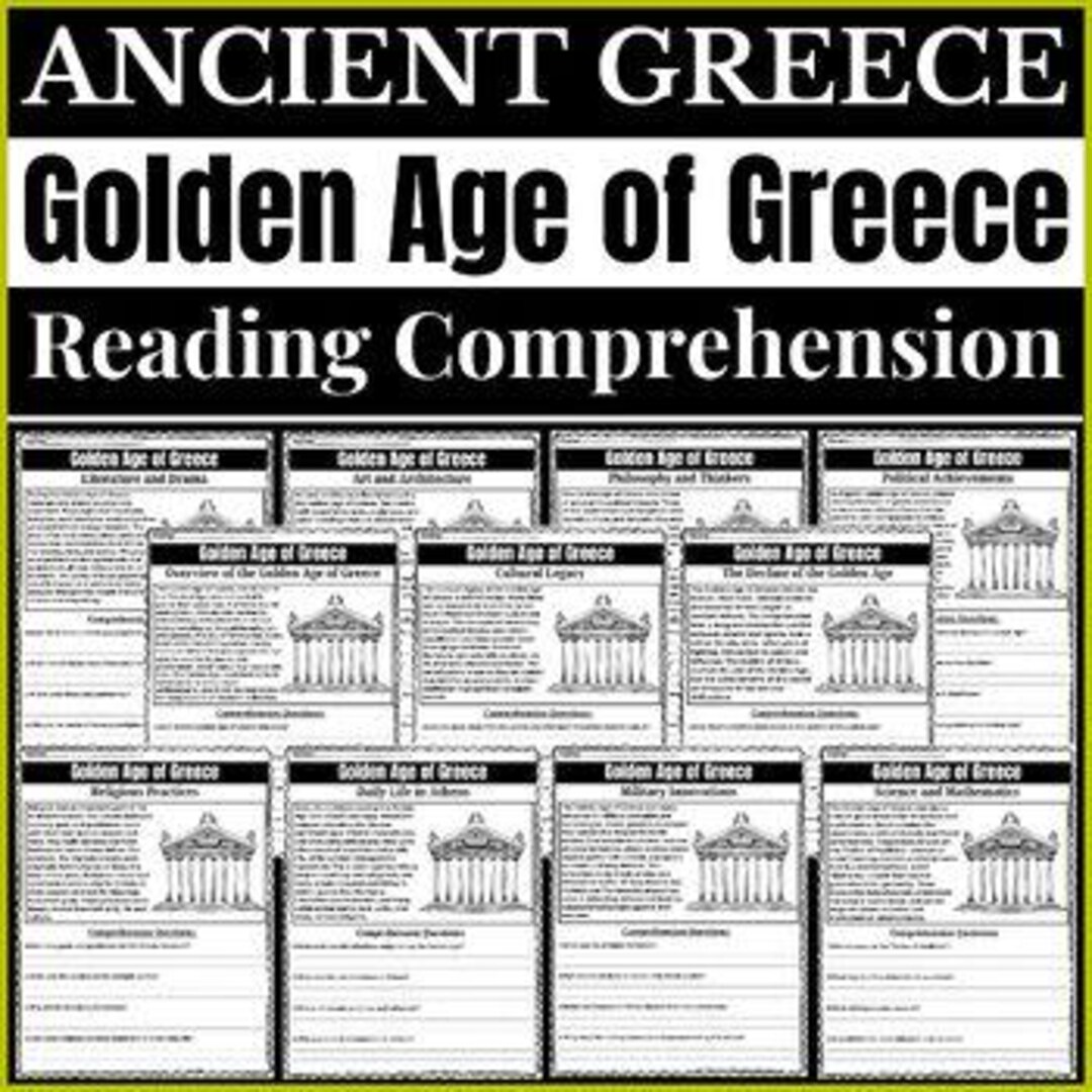 Golden Age of Greece Reading Comprehension Worksheets | Ancient Greek ...