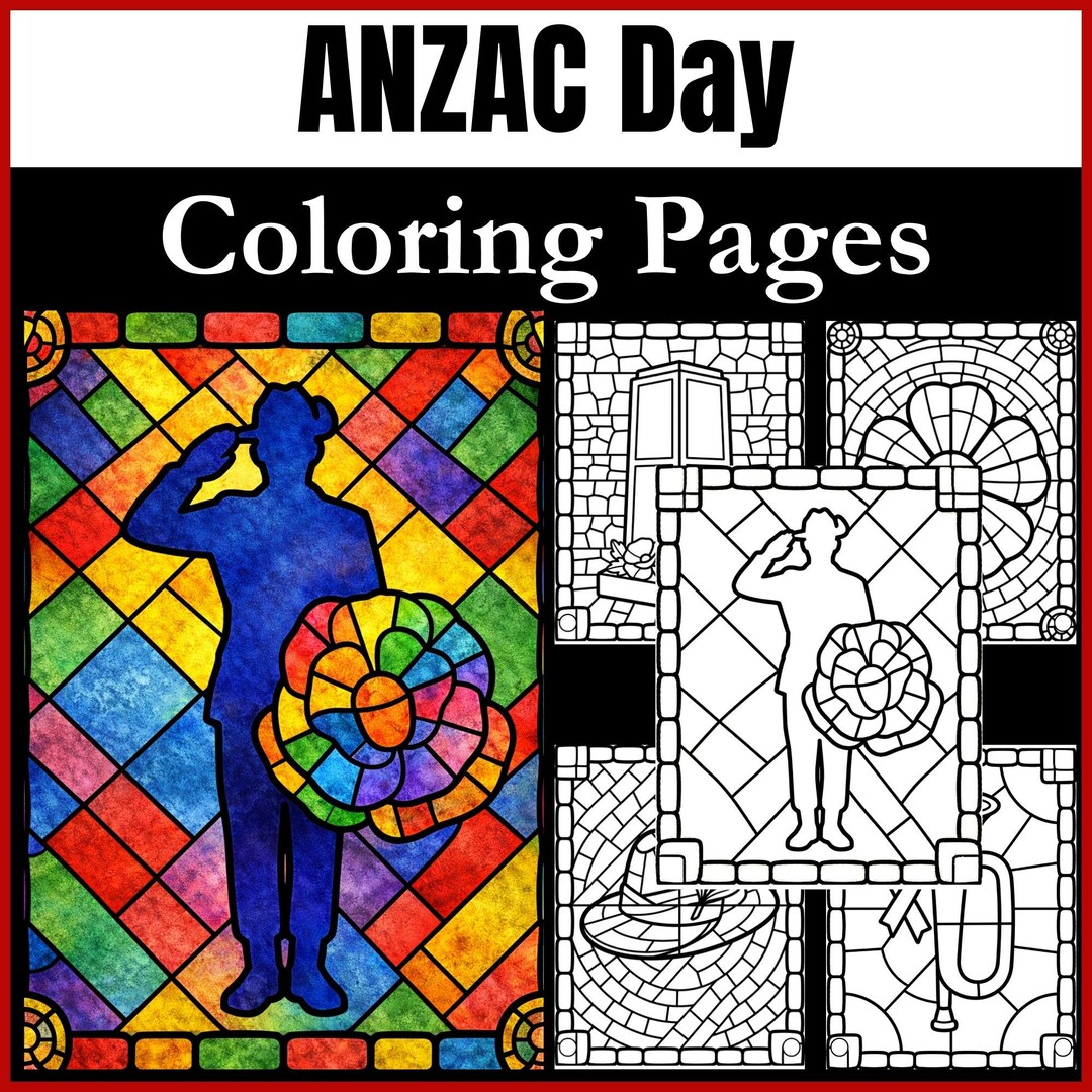 ANZAC Day Coloring Pages | Stained Glass Style Remembrance Coloring ...