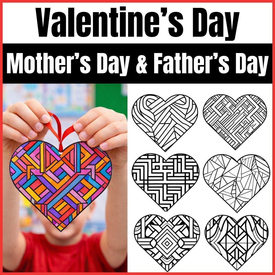 Valentine’s Day Coloring Pages | Geometric Heart Tessellation Printable ...