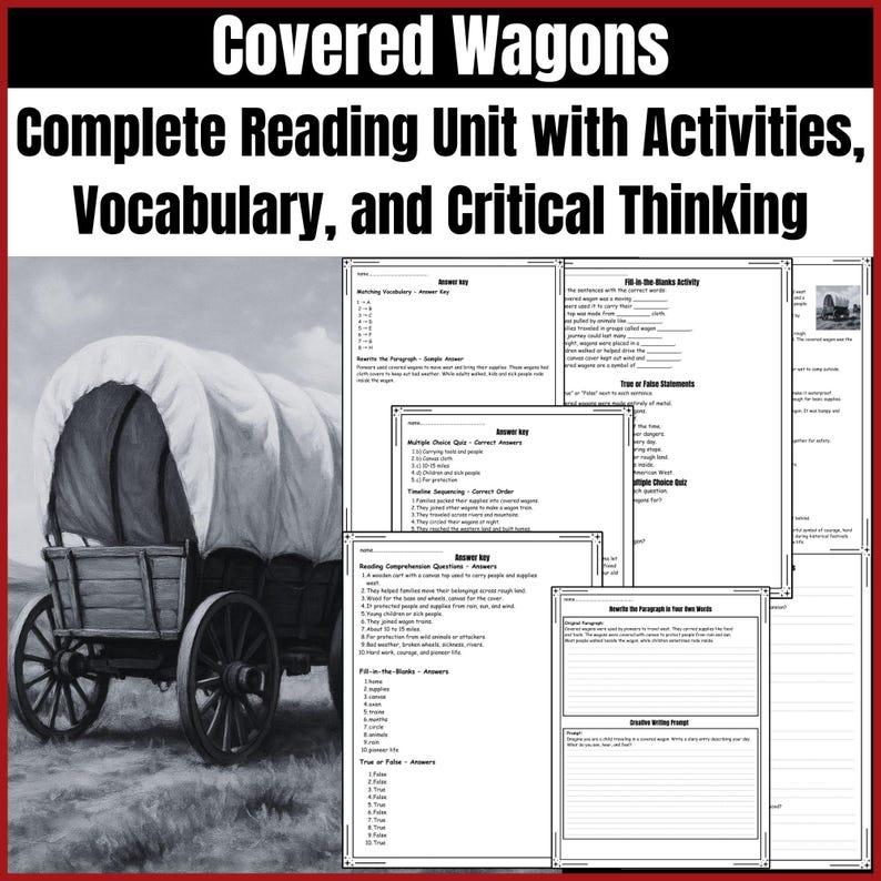 Covered Wagon Reading Passage & Activities | Westward Expansion | 4th ...