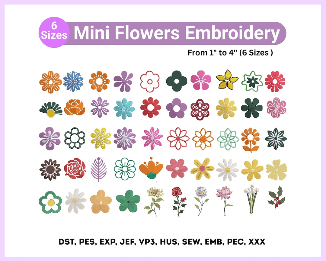 50 Flowers Embroidery Design. Cute Mini Daisy Flowers Machine ...