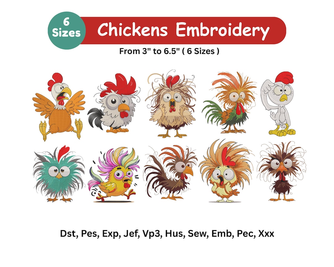 Crazy Chickens Embroidery - 10 Funny Crazy Chickens Design - Machine ...