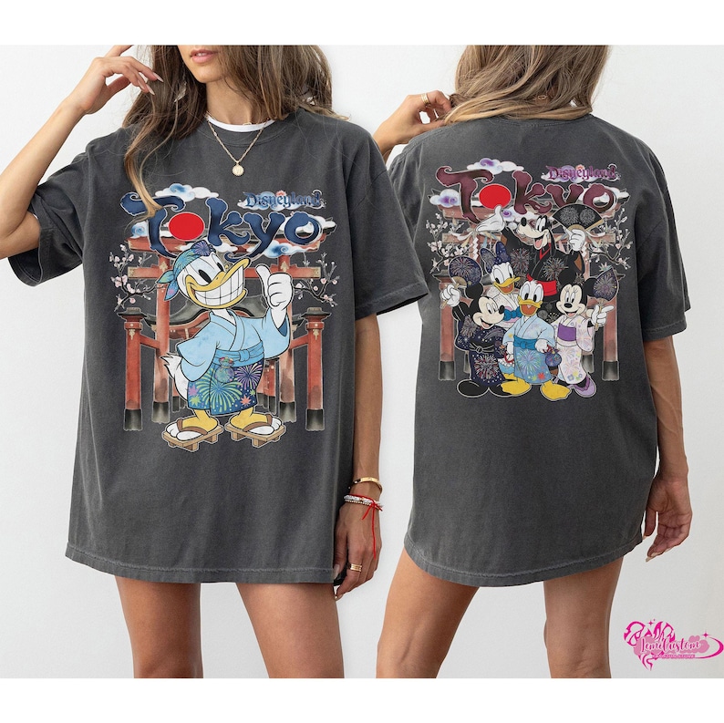 Tokyo Disneyland Mickey and Friends Kimono Shirt, 2 Sided Custom Disney ...