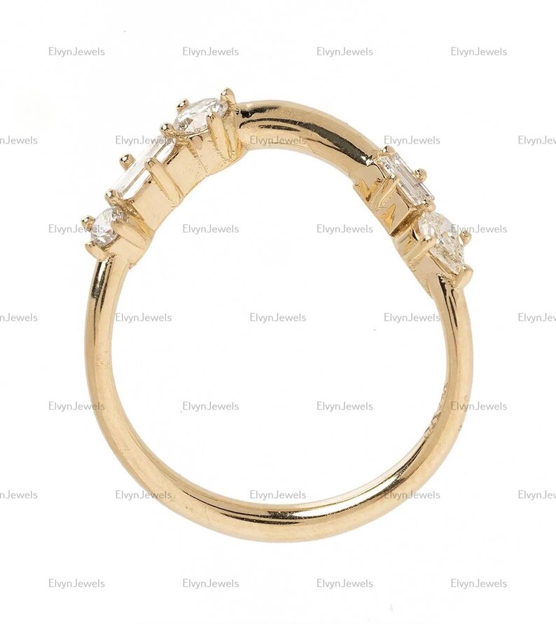 Solid Gold Curved Wedding Band 14k Gold Moissanite Contour Ring Dainty ...