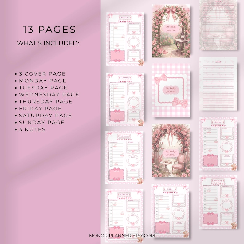 Coquette Daily Journal Planner Printable | Daily Planner Daily Schedule ...