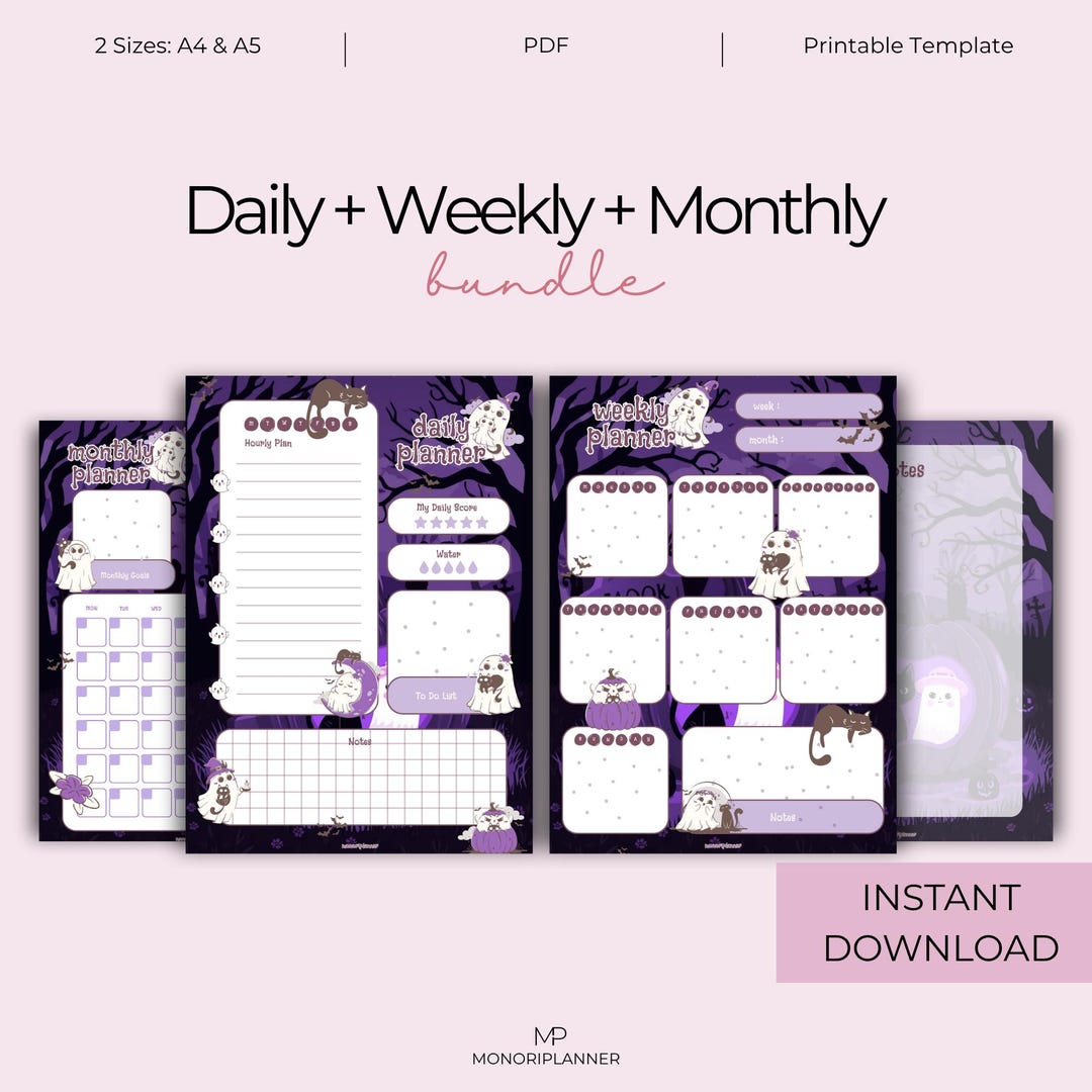Kawaii Ghost Halloween Planner Printable | Daily Weekly Monthly PDF ...