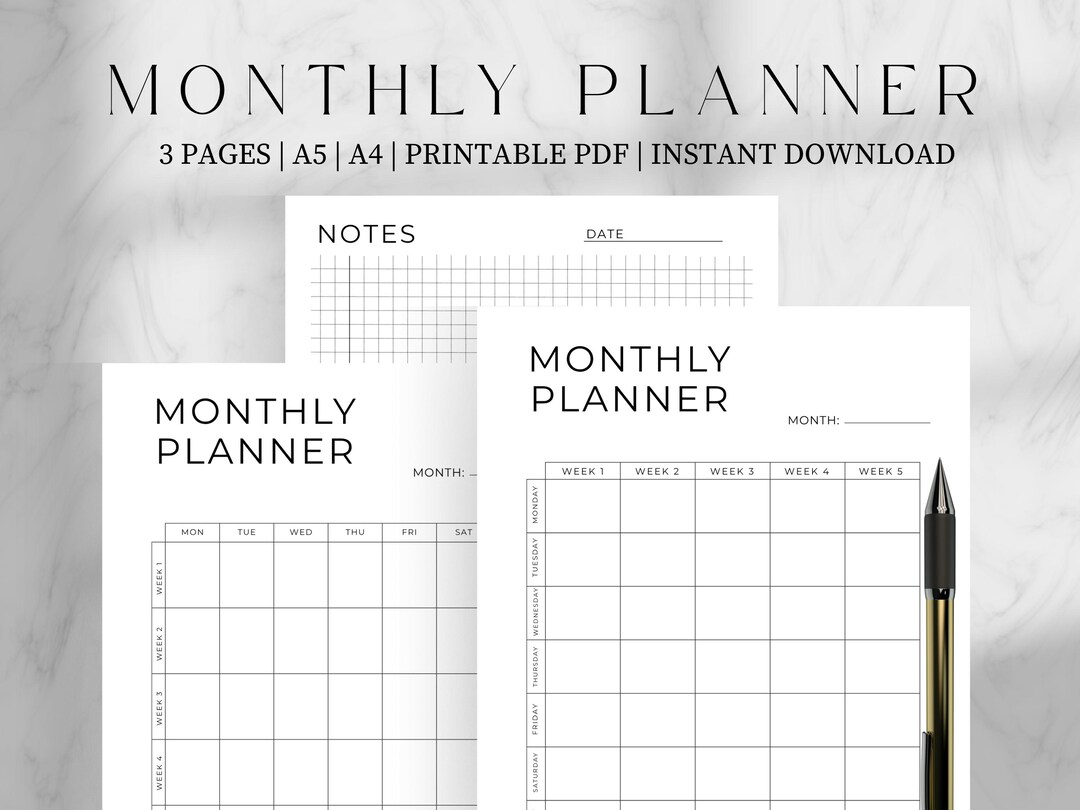 Minimalist Monthly Planner Printable: Undated A4/A5 PDF - Etsy