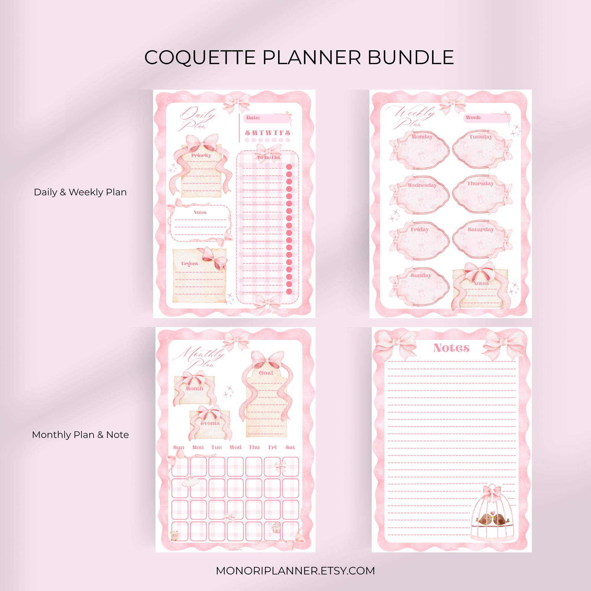 Coquette Planner Bundle | Daily Weekly Monthly Schedule to Do List ...