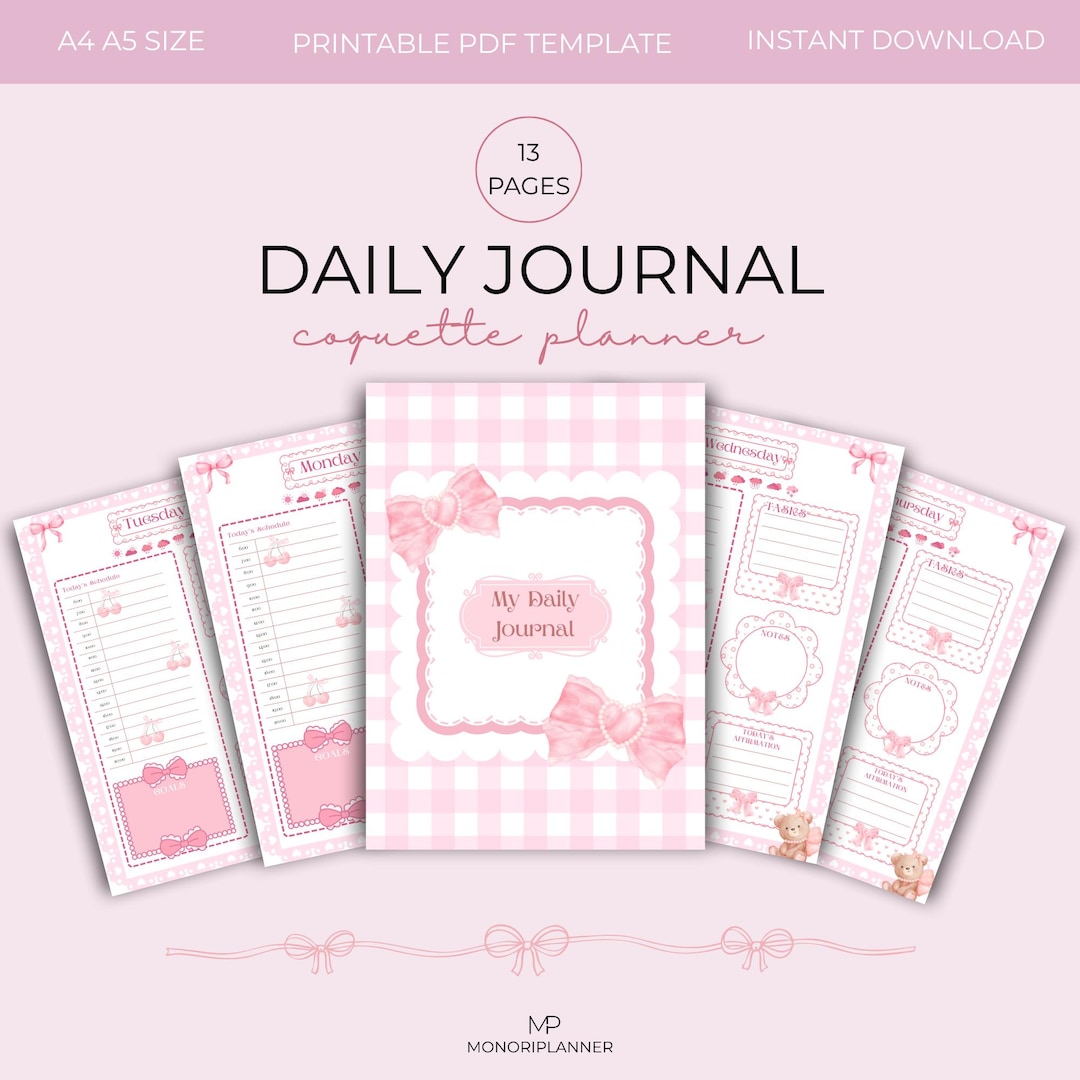 Coquette Daily Journal Planner Printable | Daily Planner Daily Schedule ...