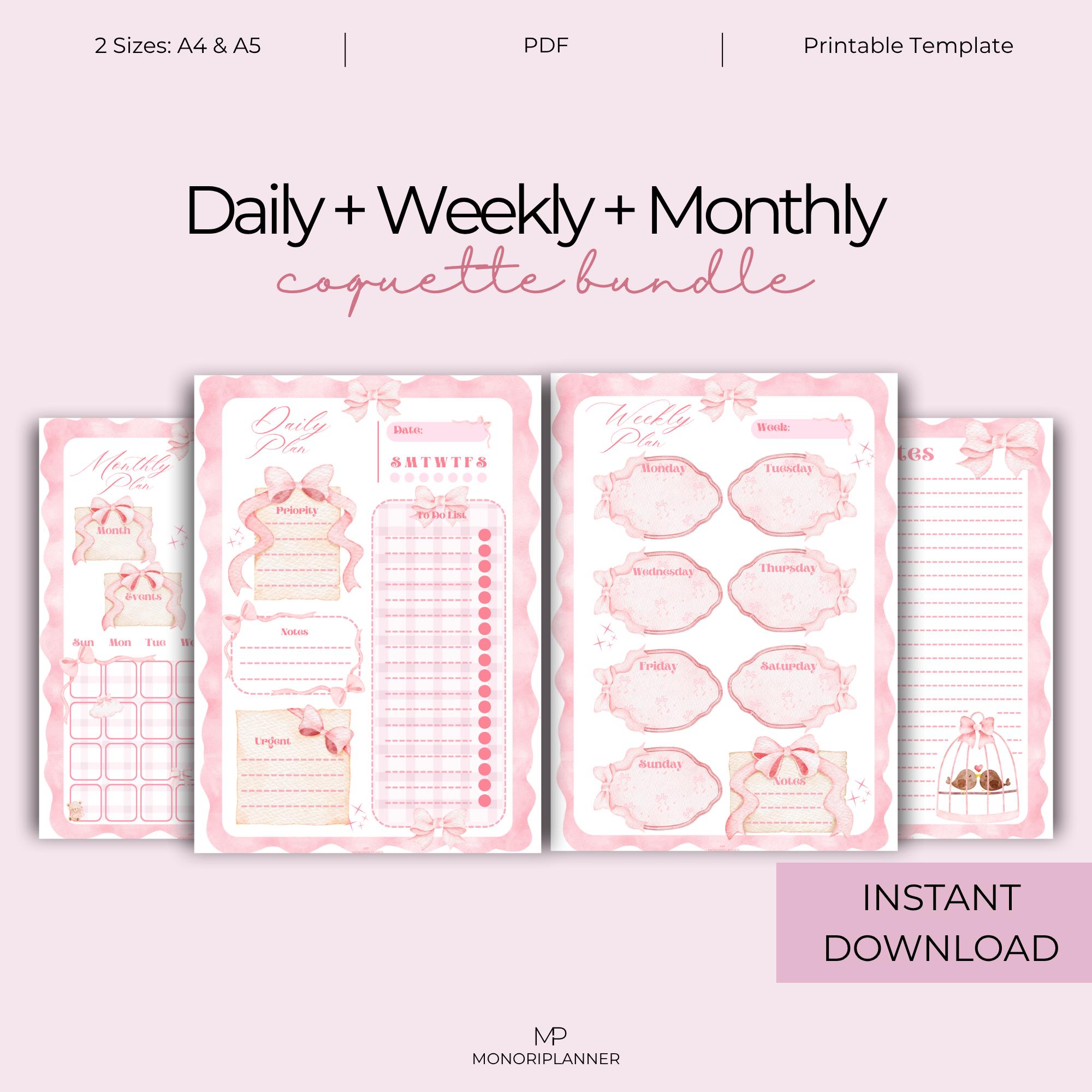 Coquette Planner Bundle | Daily Weekly Monthly Schedule to Do List ...