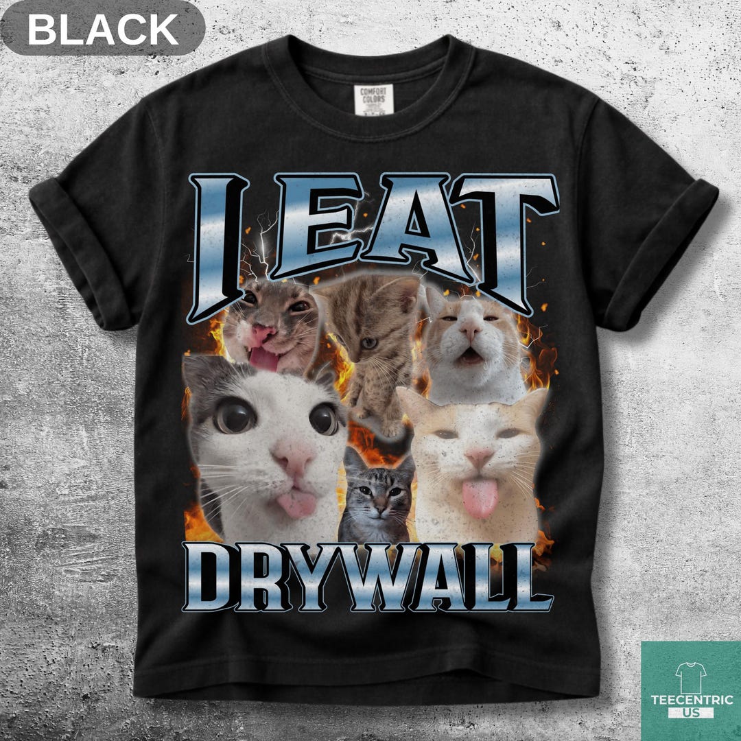 I Eat Drywall Cat Shirt – Funny Cat Meme T Shirt, Absurd Humor Graphic ...