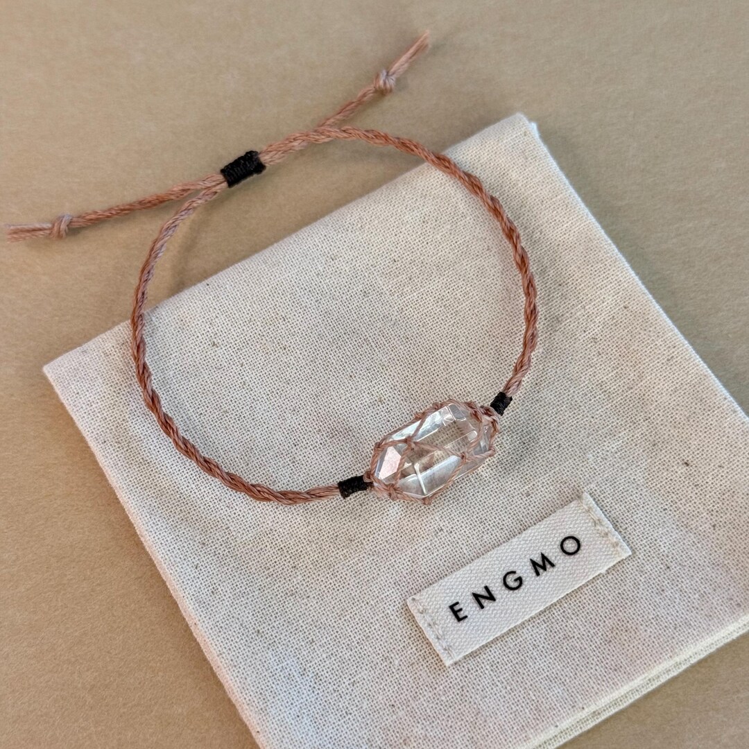 Clear Quartz Double Point Macrame Bracelet Adjustable Braided Wax Cord ...