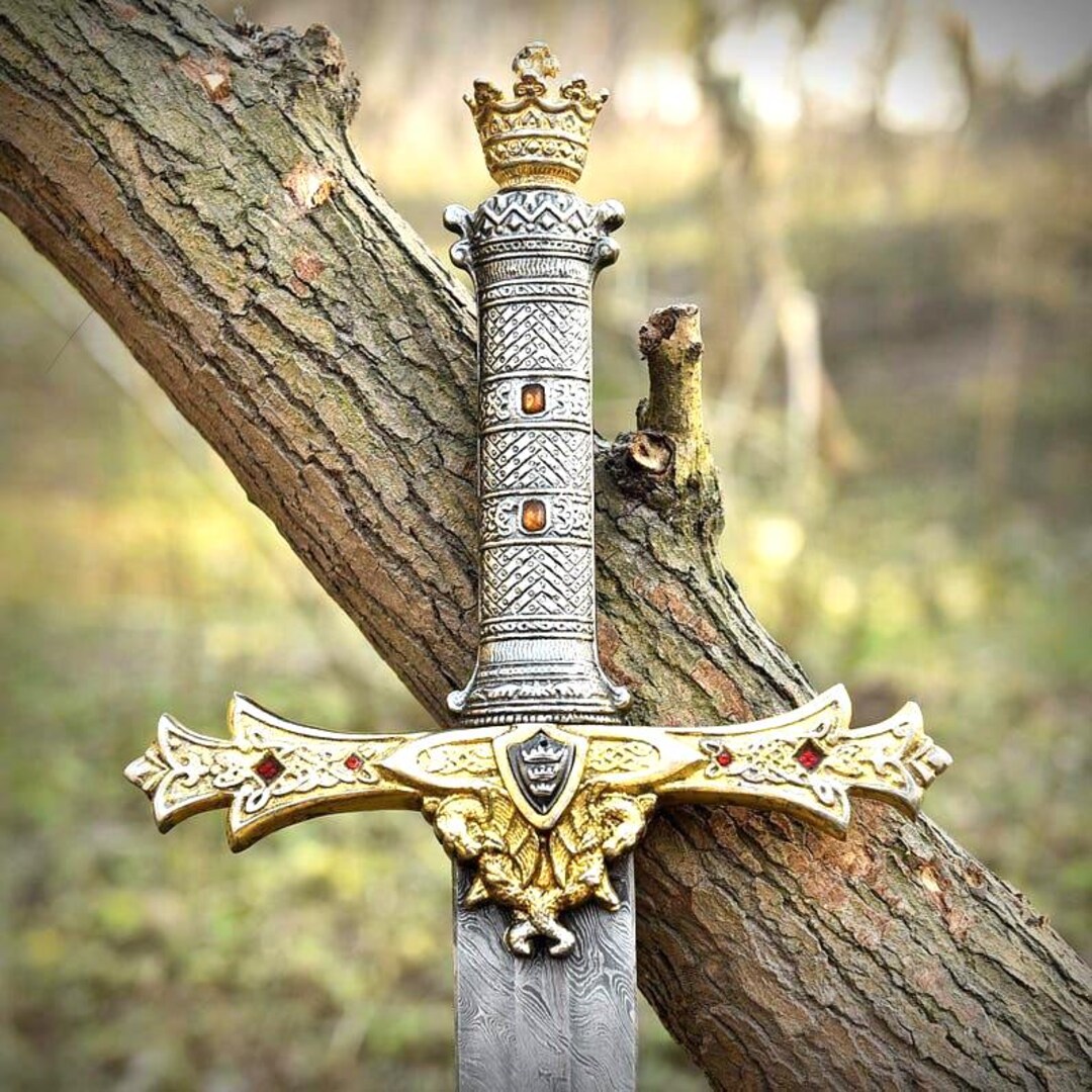 Hand Forged Excalibur Sword | 42" Full Tang Blade | With Leather Sheath ...