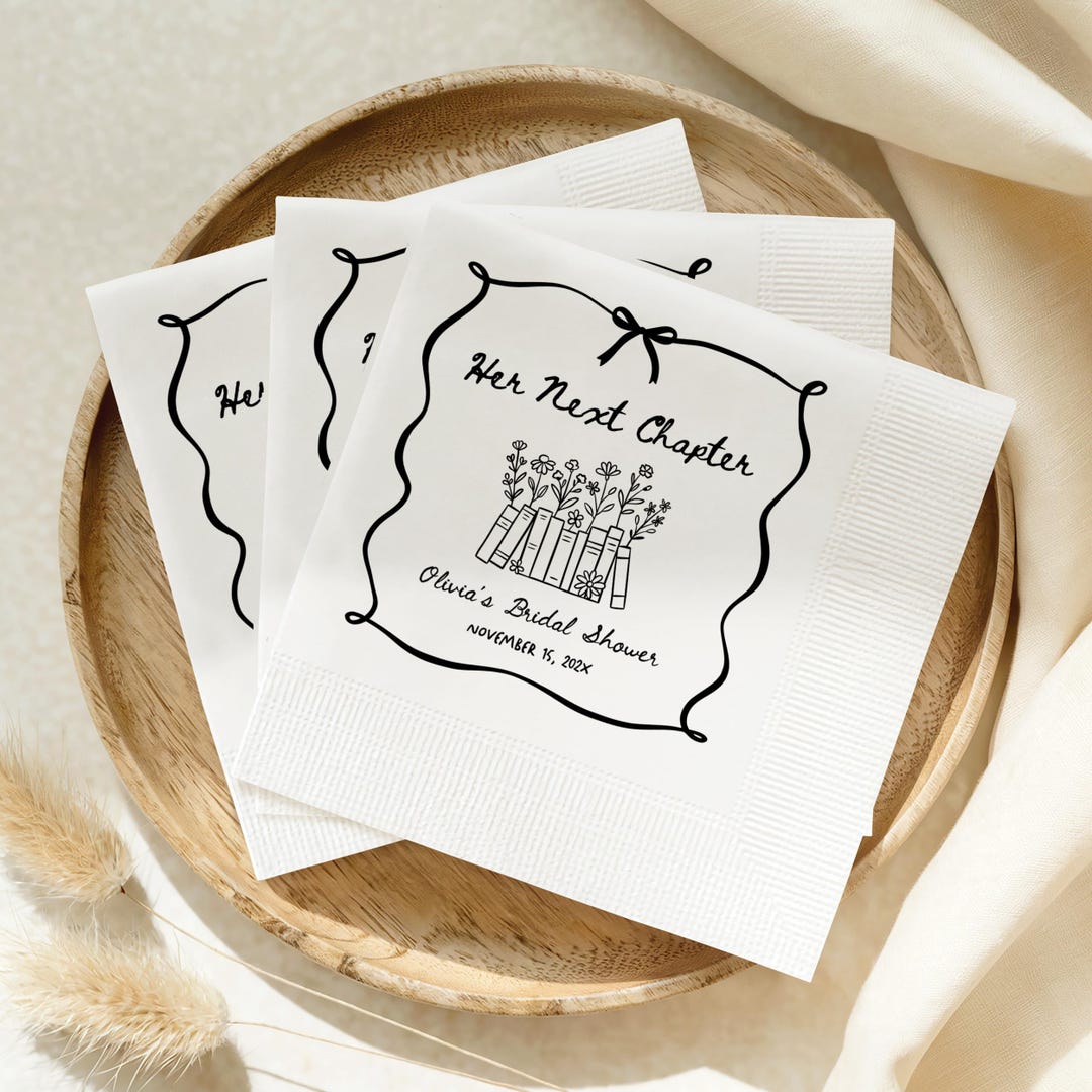 Her Next Chapter White Coined Napkins: Personalized Napkins for Story ...