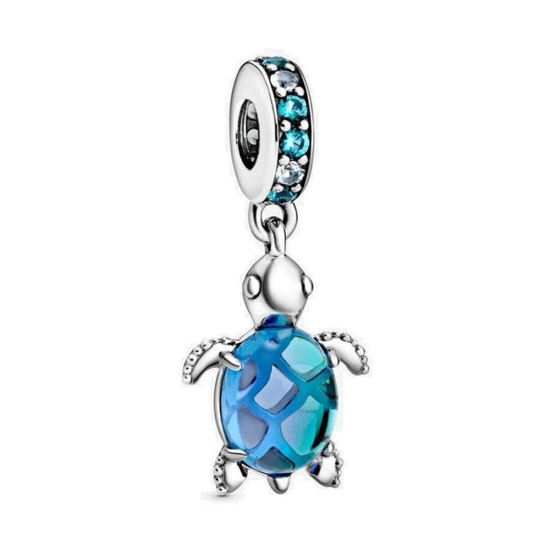 Pandora Murano Glass Sea Turtle Charm: Sterling Silver & Aqua Crystals ...