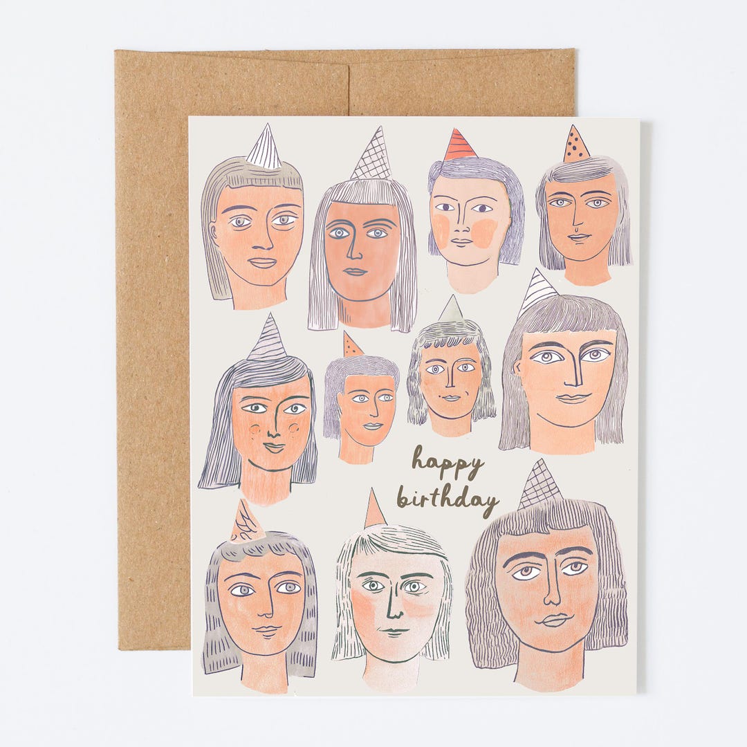 Birthday Party Faces Card: Art Birthday Greeting - Etsy
