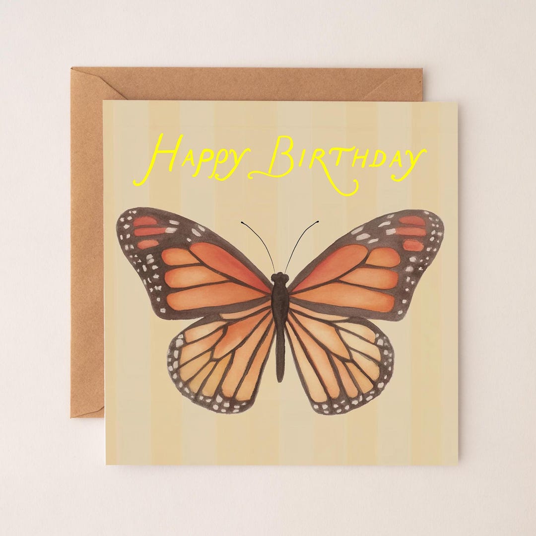 Monarch Butterfly Birthday Card | Watercolor Greeting - Etsy