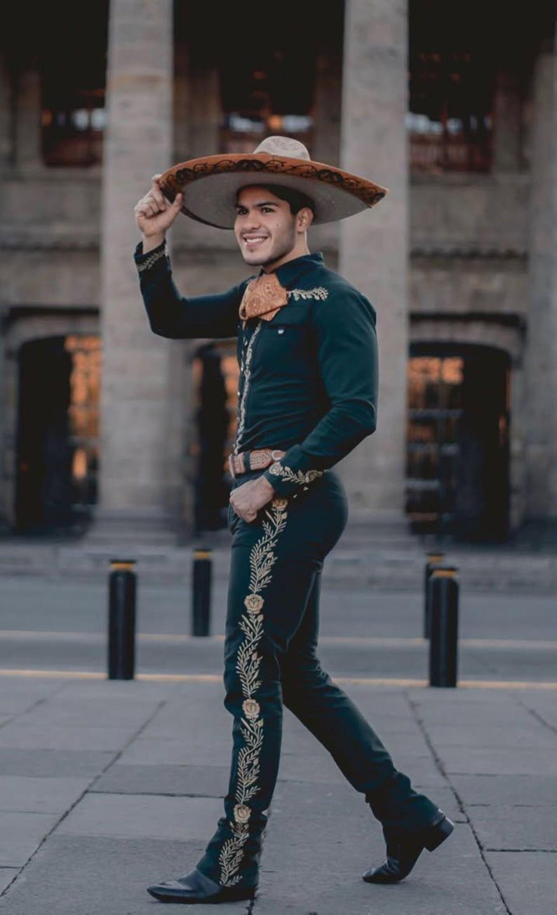 Embroidered Green Charro Suit: Slim Fit Mexican Fiesta Outfit - Etsy